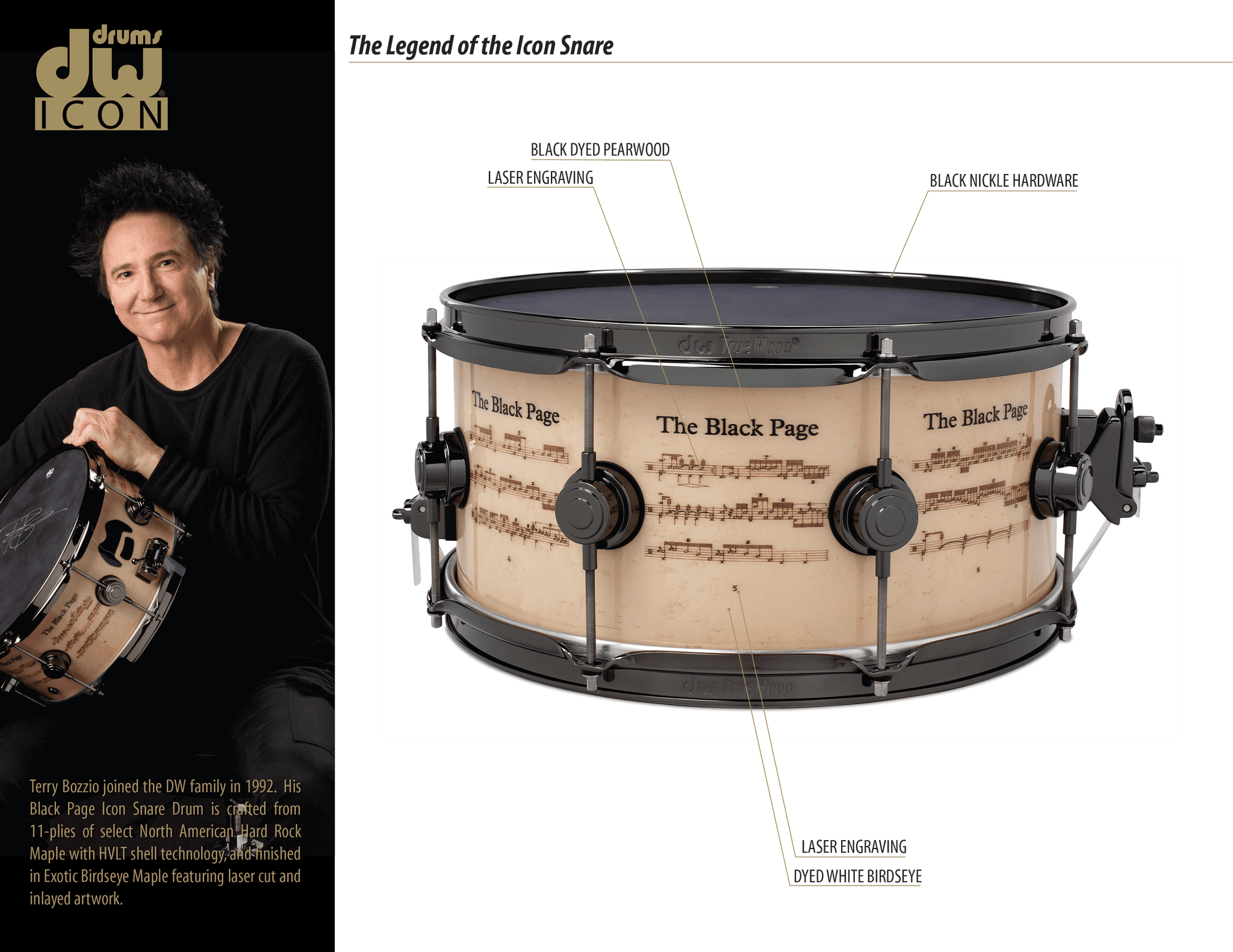 Black Page DW ICON Snare Drum | Drum Workshop Inc.