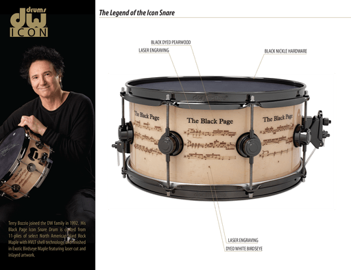 DW Black Page DW ICON Snare Drum | Drum Workshop Inc.